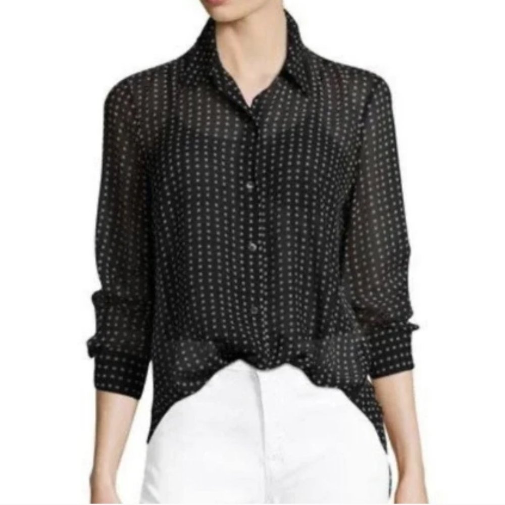 Theory Semi-Sheer Silk Chiffon Sunaya Square Dot Top - Gem